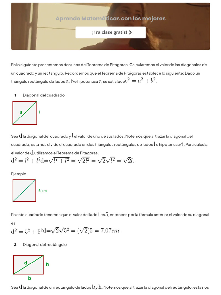Diagonales de Cuadrado y Rectángulo | PDF | Triángulo | Rectángulo