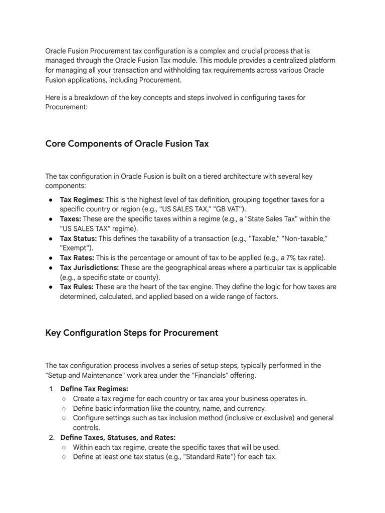 Oracle Fusion Procurement Tax Setup Guide | PDF | Taxes | Tax Rate
