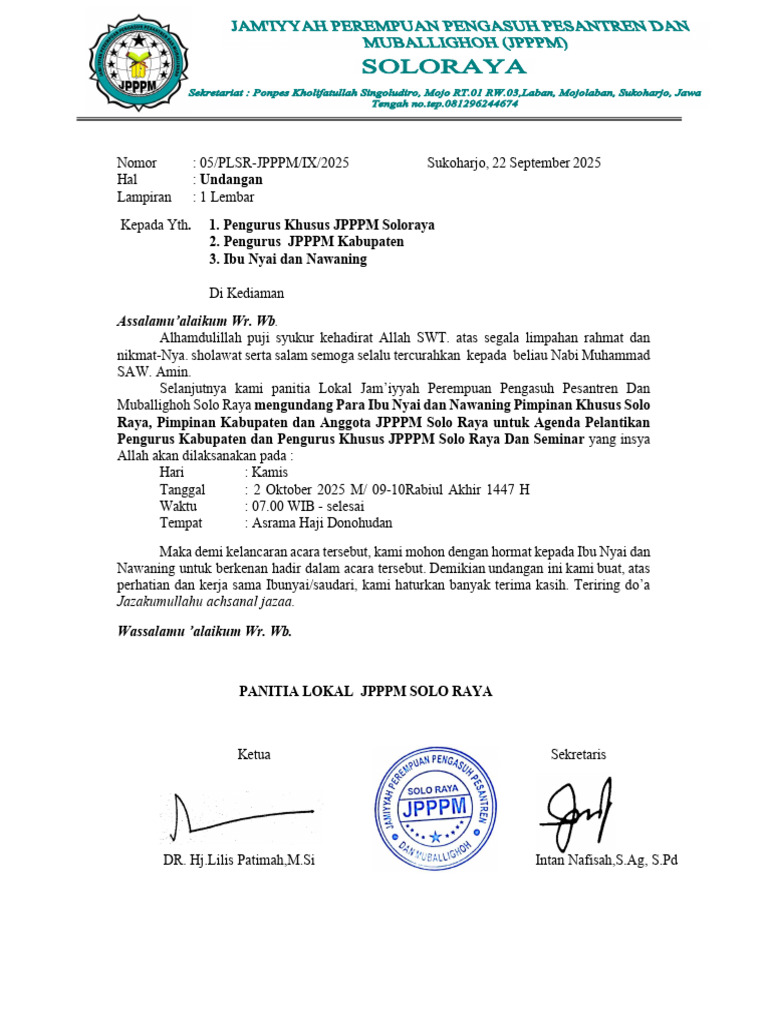 Undangan Pelantikan Soloraya | PDF