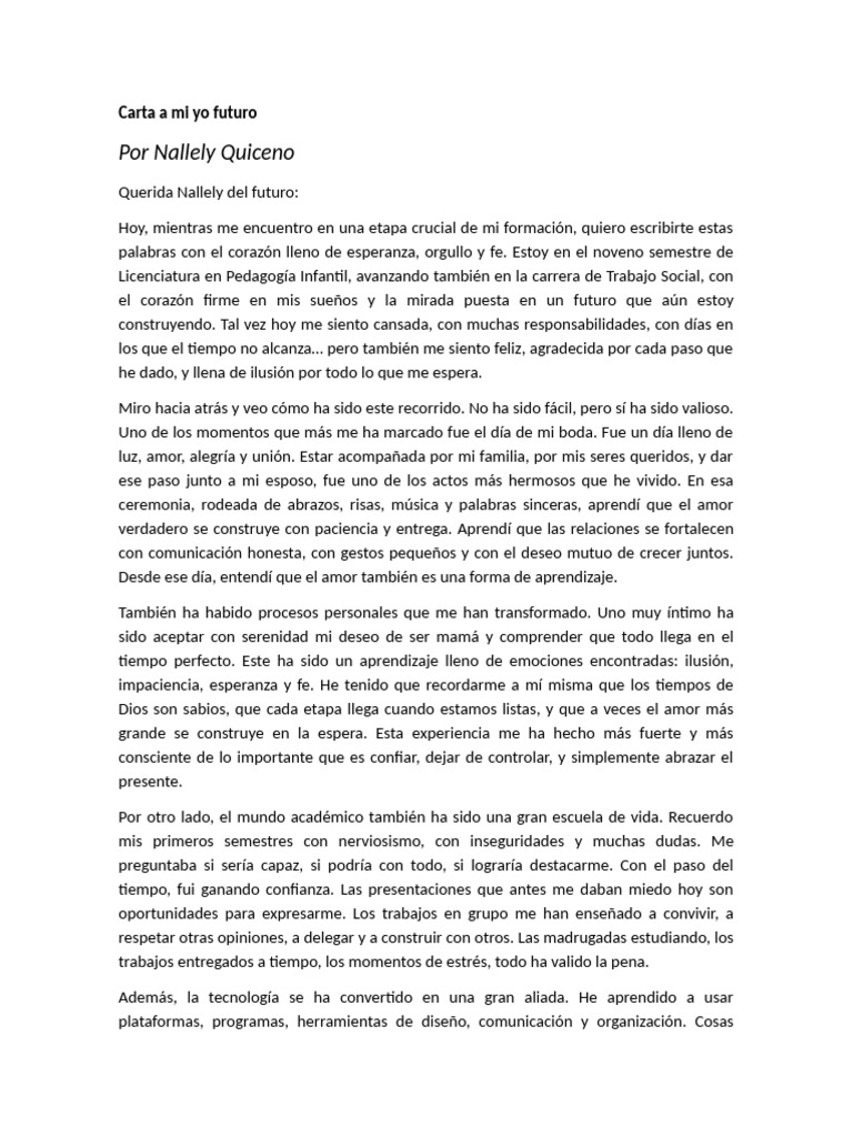 Carta A Mi Yo Futuro Nallely Quiceno Villada | PDF | Amor
