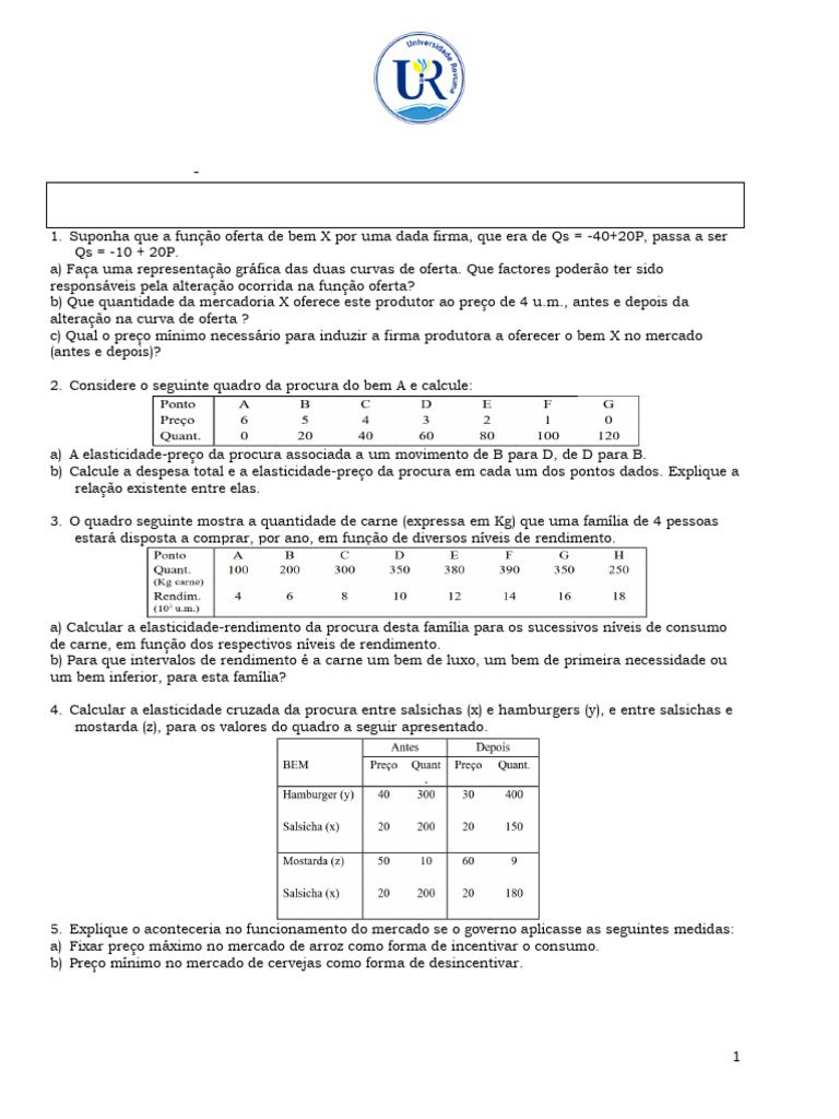 Ficha de Exercicios - MicroEconomia2025 | PDF