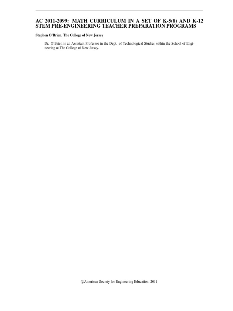 Math Curriculum in A Set of K 5 8 and K 12 Stem Pre Engineering Teacher ...