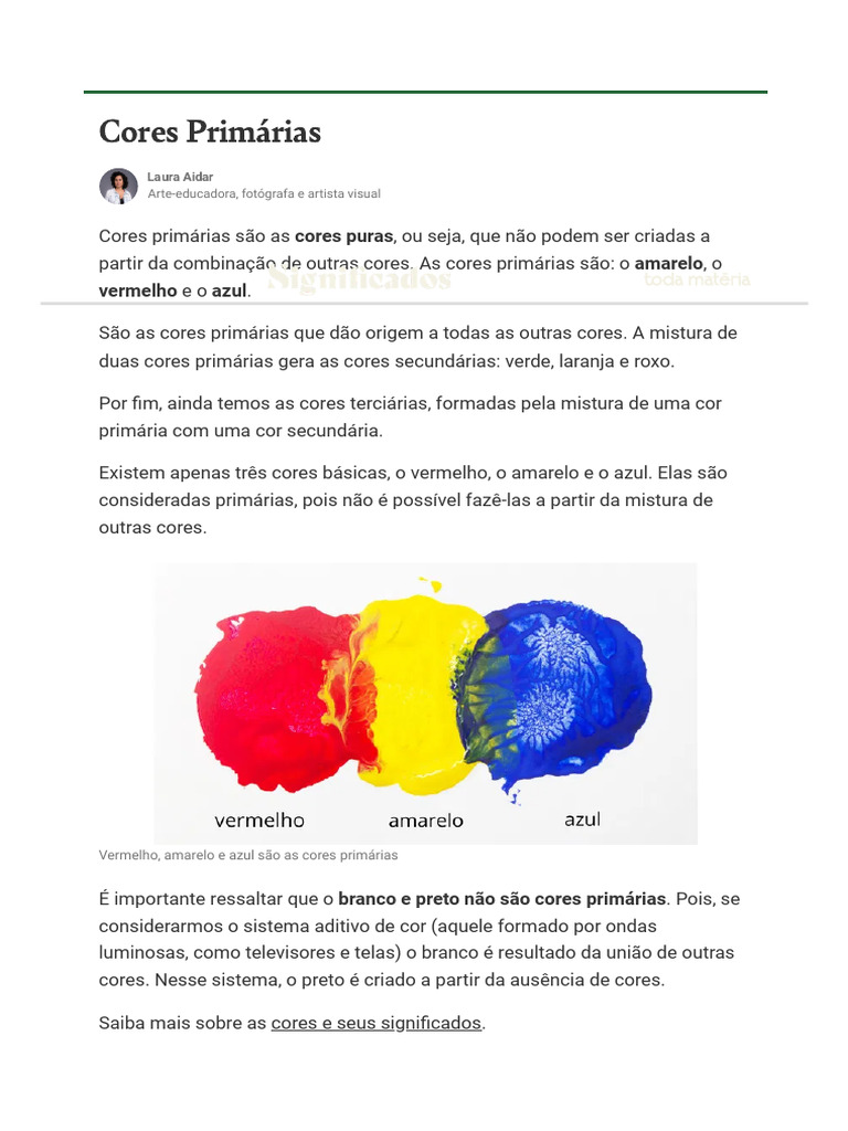 Cores Primárias: Amarelo, Vermelho e Azul | PDF | Cor | Vermelho