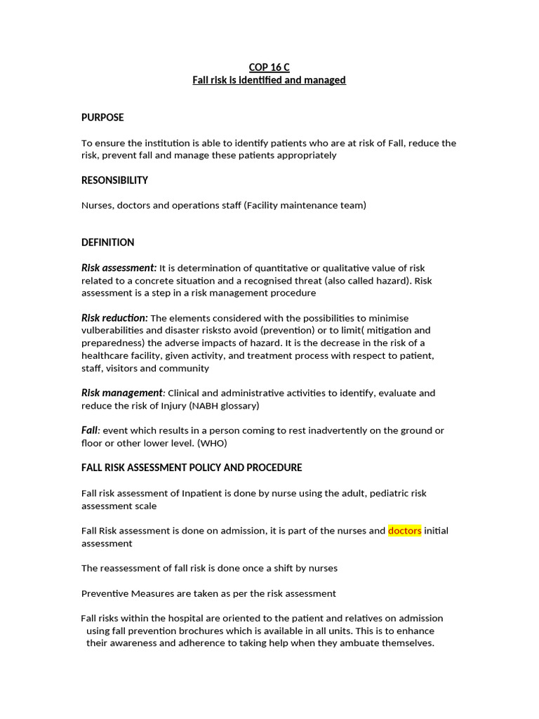 Fall Risk Management Policy Overview | PDF | Risk | Risk Assessment