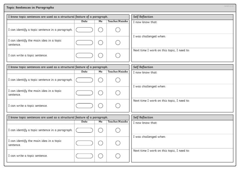 Success Criteria Grids Paragraphs Topic Sentences in Paragraphs | PDF