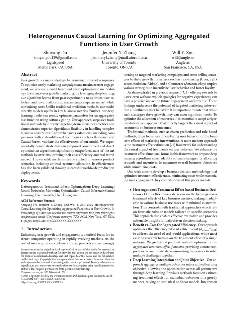 Heterogeneous Causal Learning For Optimizing Aggregated Functions in User Growth | PDF ...