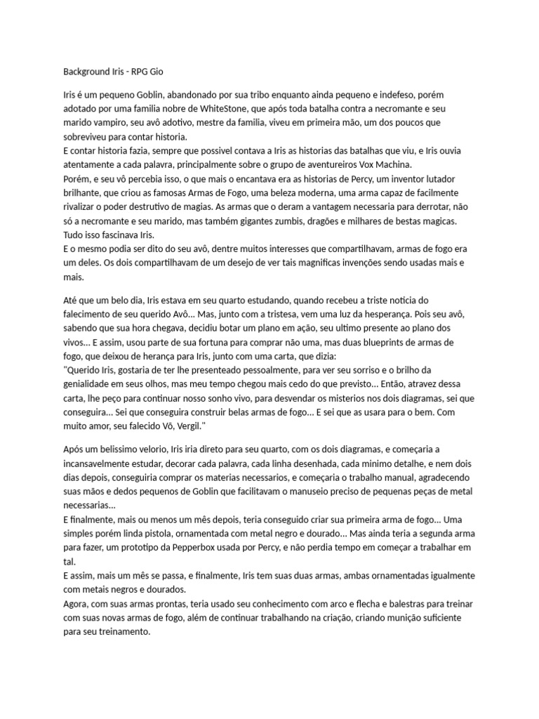 Background Iris - RPG Gio | PDF | Armas de fogo
