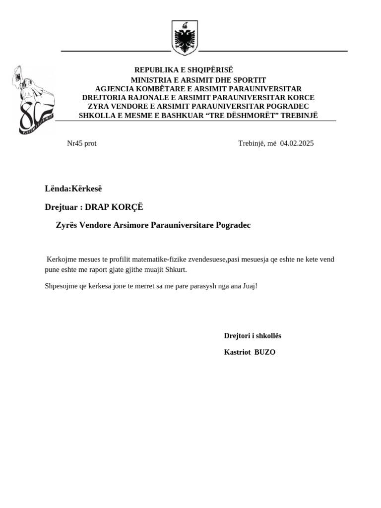 Kerkese Per Mesuese Zvendesuese Profili Matematike - Fizike 2024 | PDF