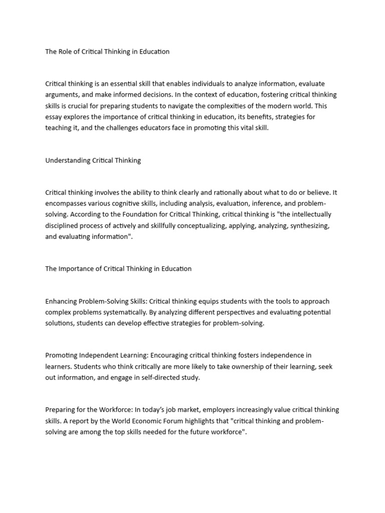 Importance of Critical Thinking in Education | PDF | Critical Thinking ...