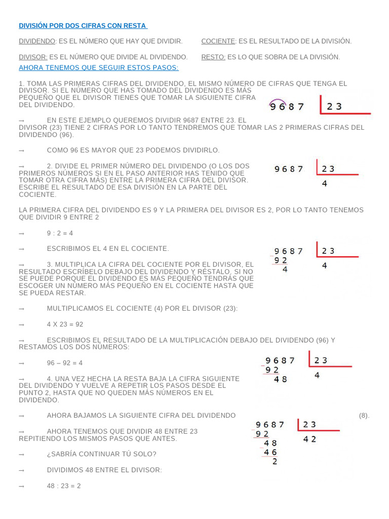División Por Dos Cifras Con Resta | PDF | División (Matemáticas ...