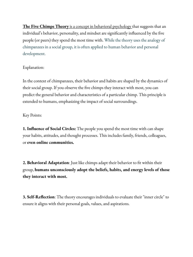 Five Chimps Theory: Social Influence on Behavior | PDF