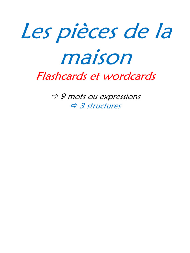 Les Pieces de La Maison Flashcards Wordcards English | PDF