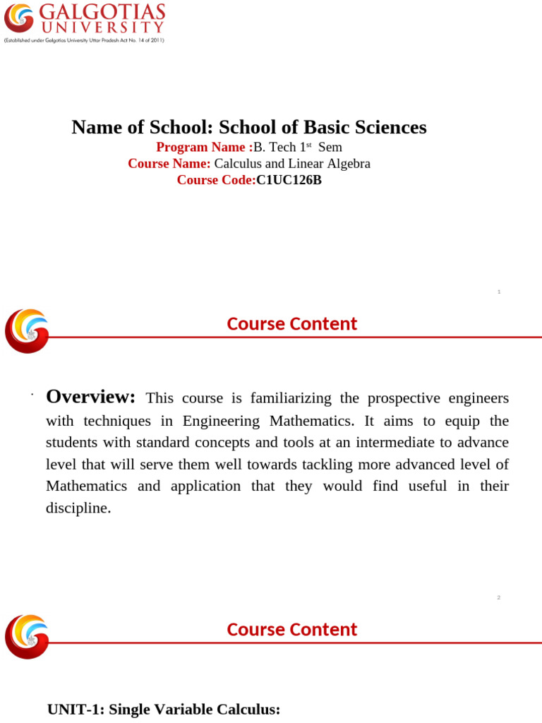 B. Tech Calculus & Linear Algebra Course | PDF | Linear Map | Vector Space