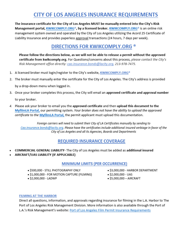 City of Los Angeles Insurance Requirements | PDF | Insurance ...