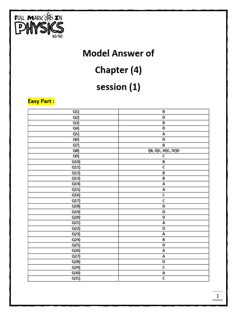 Model Answer of Chapter (4) MCQ Part | PDF