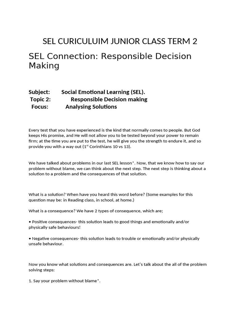 SEL Curriculum: Responsible Decision Making | PDF | Decision Making | God