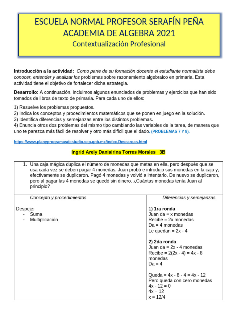 Análisis de Problemas Sobre Razonamiento Algebraico en | PDF ...