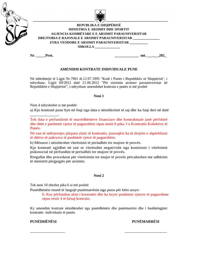 Amendim Kontrate | PDF