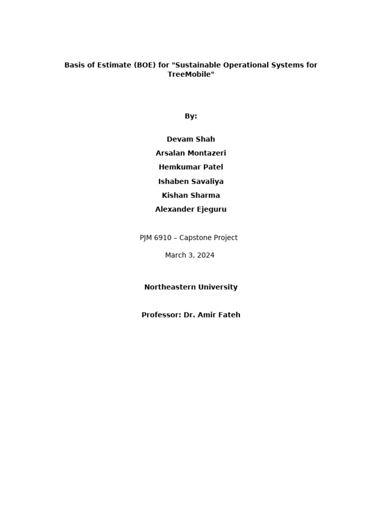Basis of Estimate (BOE) For Sustainable Operational Systems | PDF ...