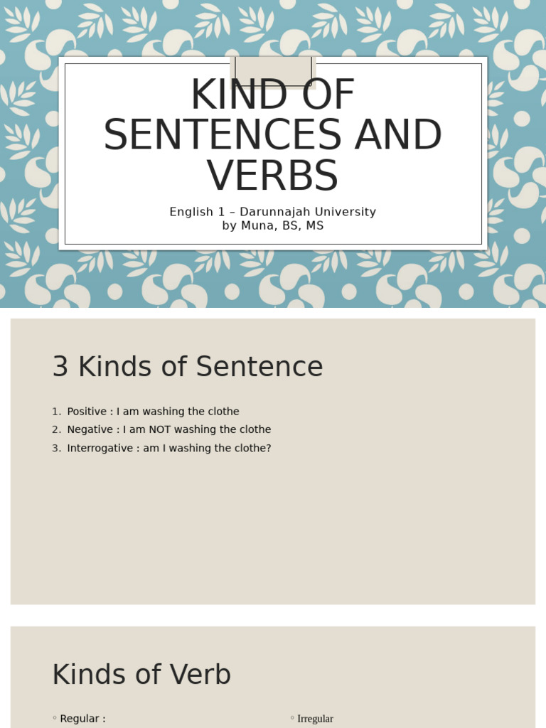 Kind of Sentences, Verbs and Formulas of Tenses | PDF | Subject ...