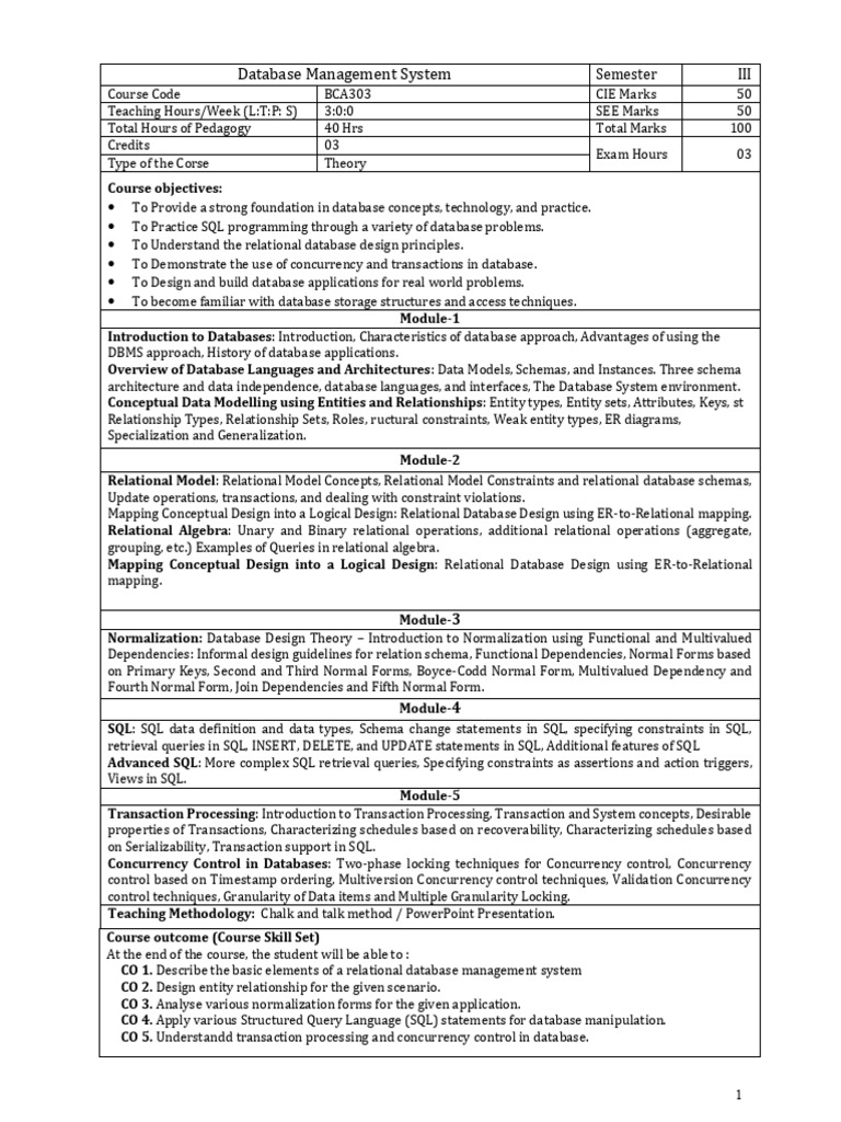 BCA303 Database Management System | PDF | Databases | Relational Model