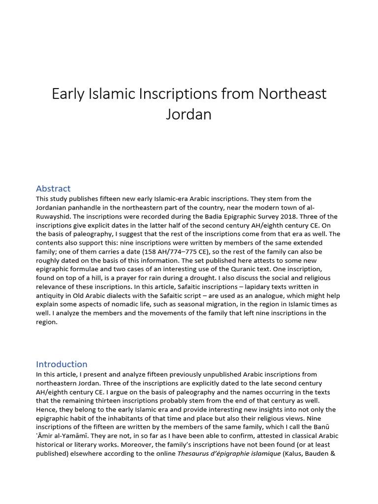 Early Islamic Inscriptions From Northeas | PDF | Arabic