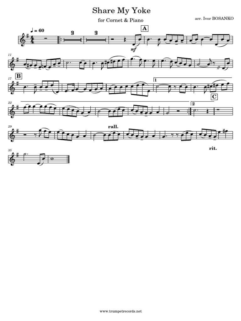 Piano Share My Yoke Joy Webb For CornetTrumpet and Piano Accompaniment ...