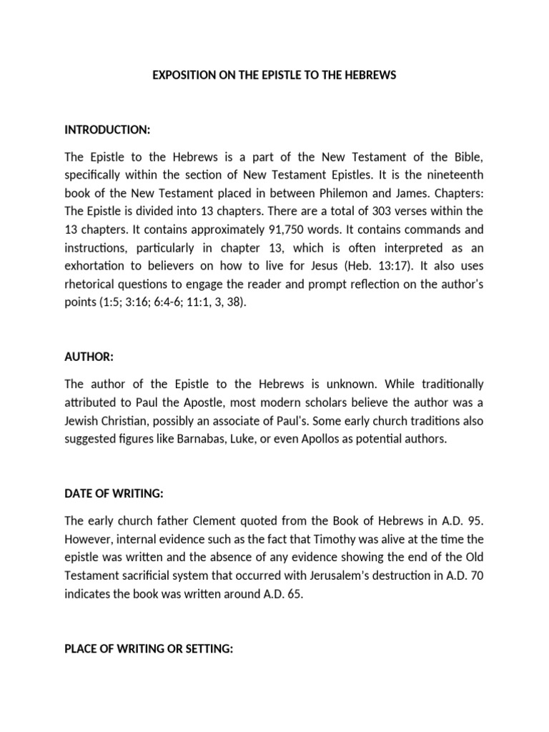 Understanding the Epistle to the Hebrews | PDF | Epistle To The Hebrews ...