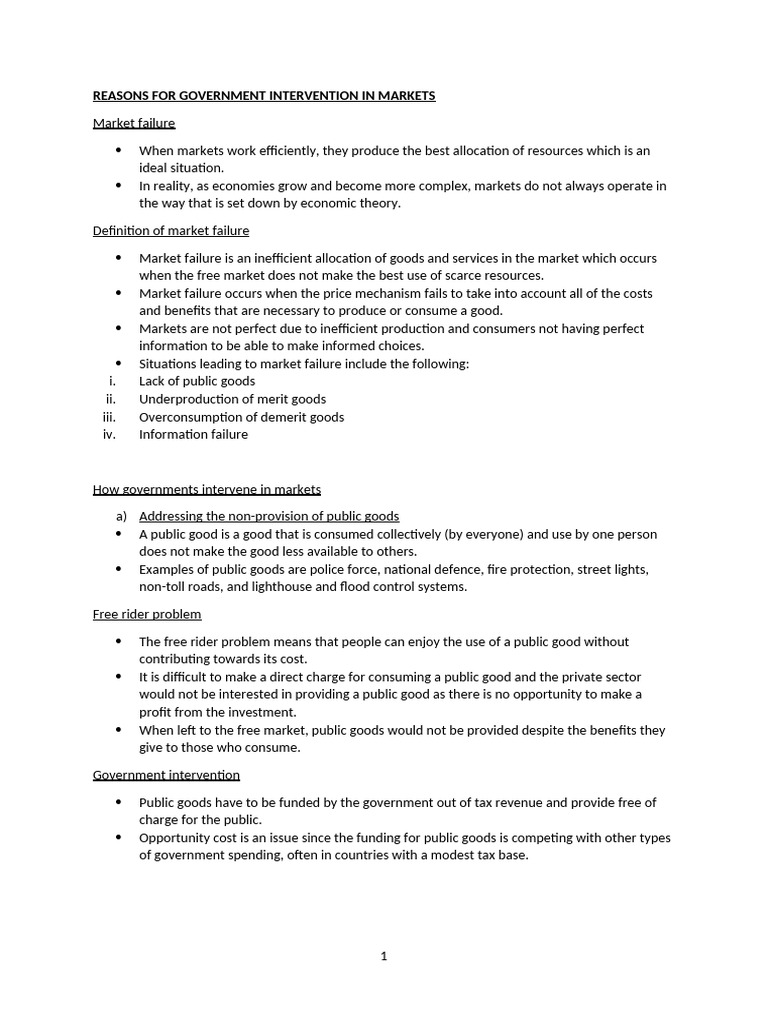 Reasons For Government Intervention in Markets | PDF | Cost Of Living ...