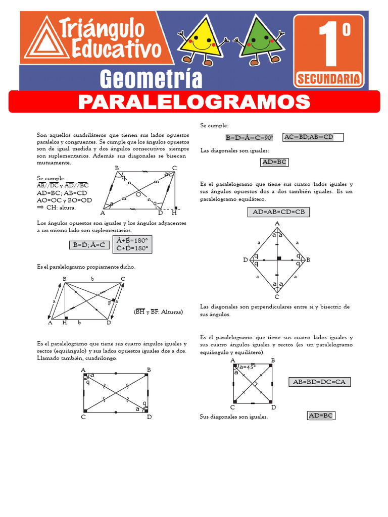 Tipos de Paralelogramos y Cálculos | PDF | Rectángulo | Geometría Elemental
