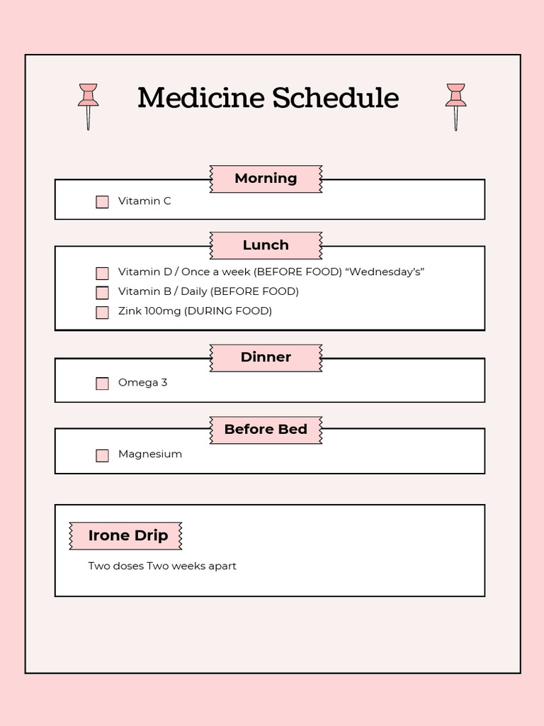 Daily Vitamin and Supplement Schedule | PDF