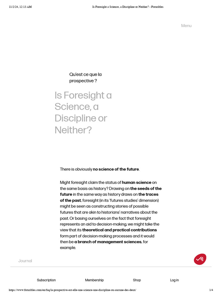 Is Foresight A Science, A Discipline or Neither - Futuribles | PDF ...