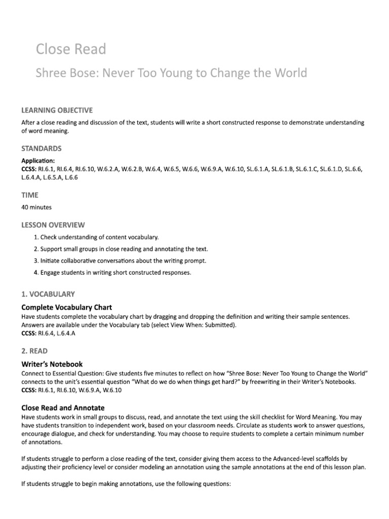 Lesson Plan of Close Reading | PDF
