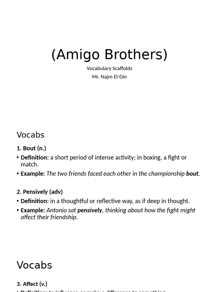 Understanding "Amigo Brothers" Vocabulary | PDF