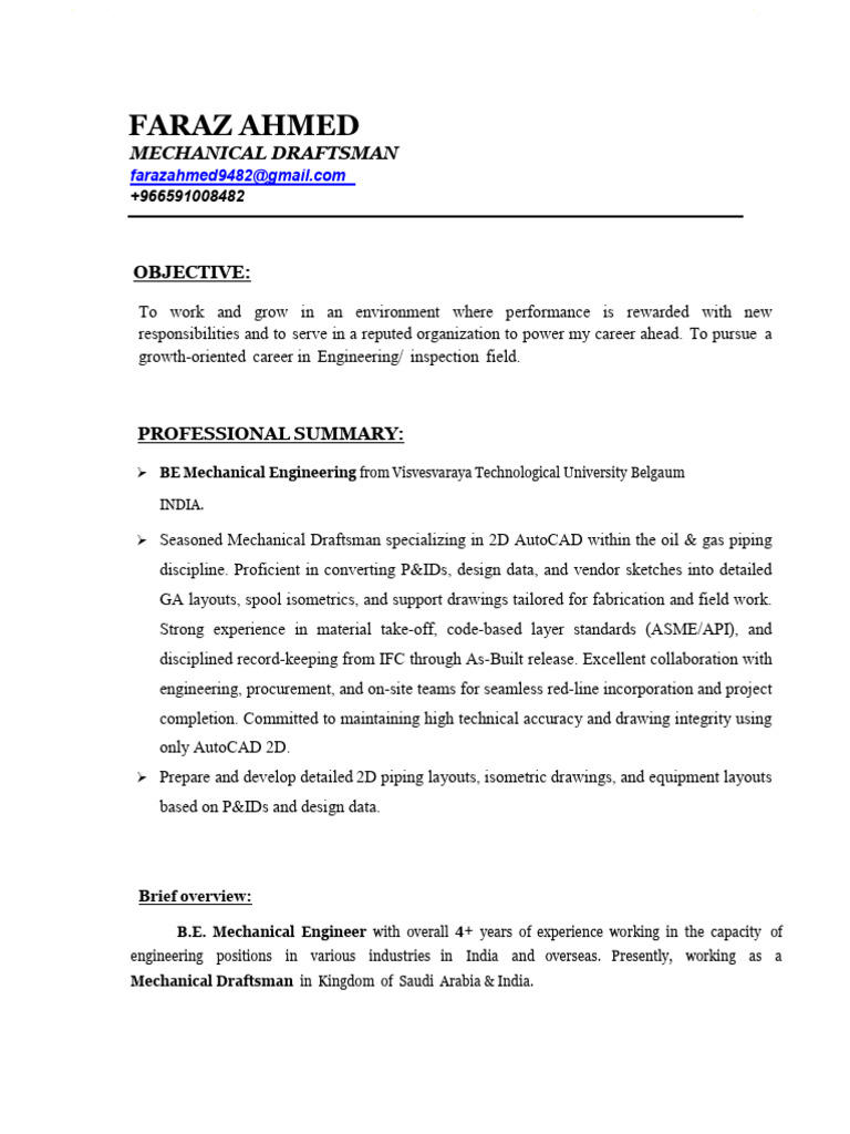 Mechanical Draftsman Profile Summary | PDF | Technical Drawing ...