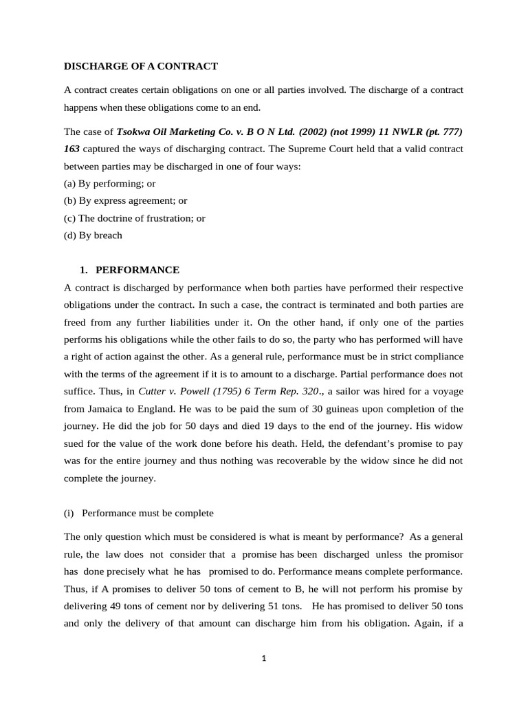 Contract Discharge Methods Explained | PDF | Breach Of Contract ...