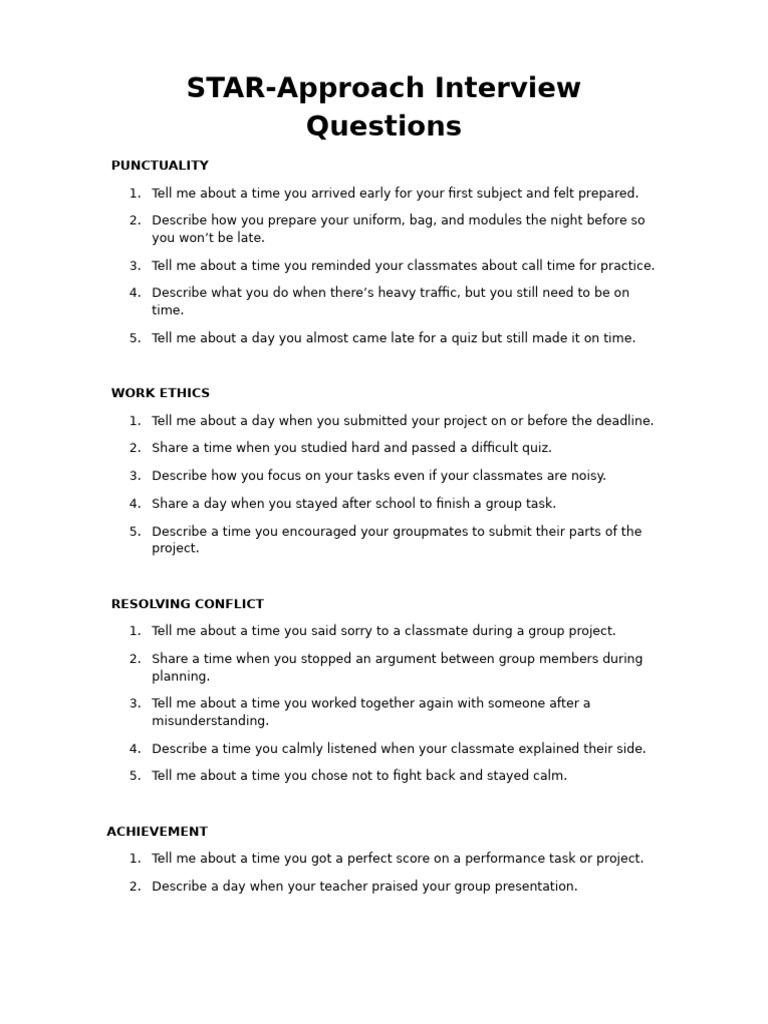 STAR Interview Questions for Students | PDF