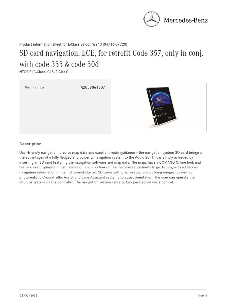 SD Card Navigation, ECE, For Retrofit Code 357, Only in Conj With Code ...