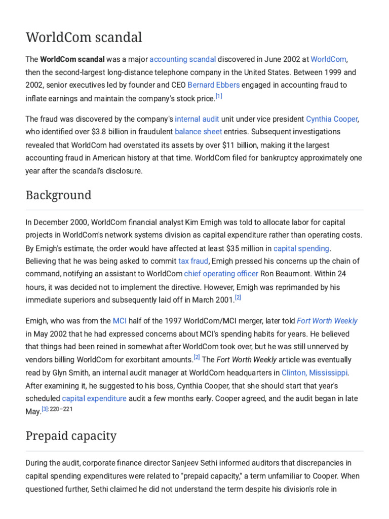 WorldCom Scandal - Wikipedia | PDF | Corporate Law | Business
