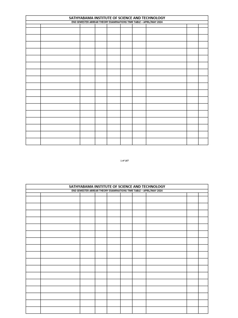 End Semester Arrear Theory Examinations Time Table - Aprilmay 2024 ...