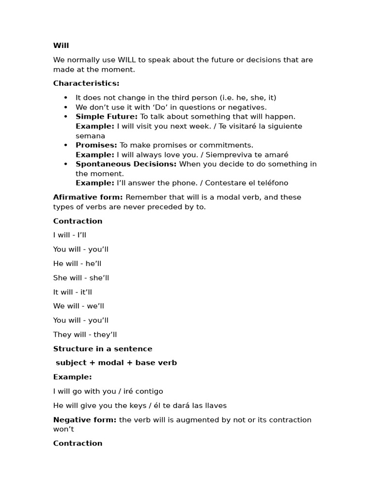 Future With The Modal Will | PDF