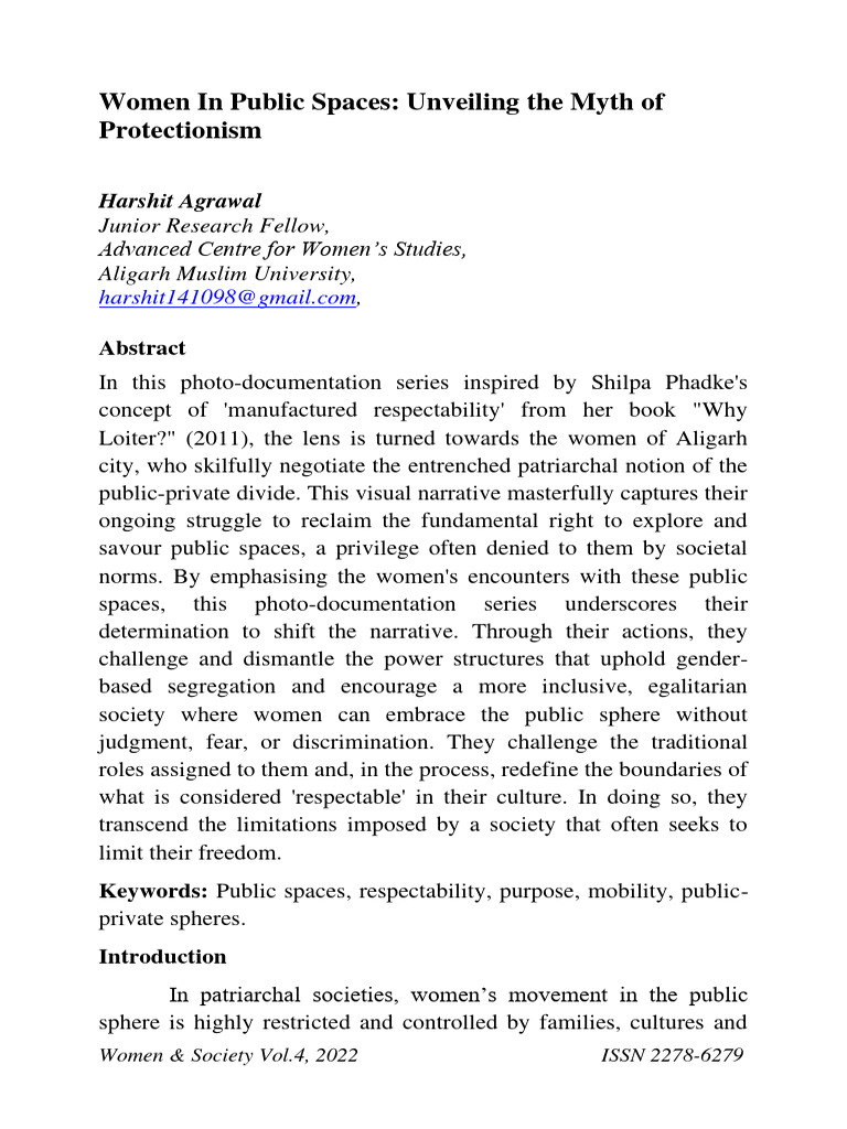 Women in Public Spaces Unveiling the Myt | PDF | Gender | Gender Studies