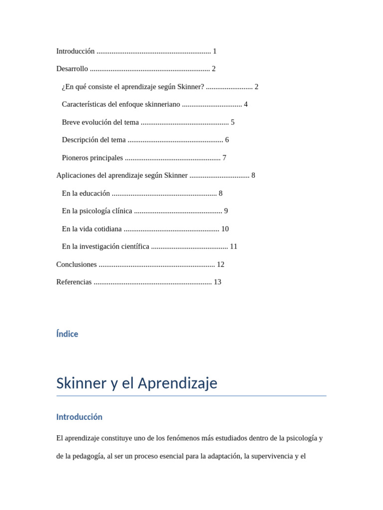 Monografía de Aprendizaje de Skinner | PDF | Behaviorismo | Aprendizaje