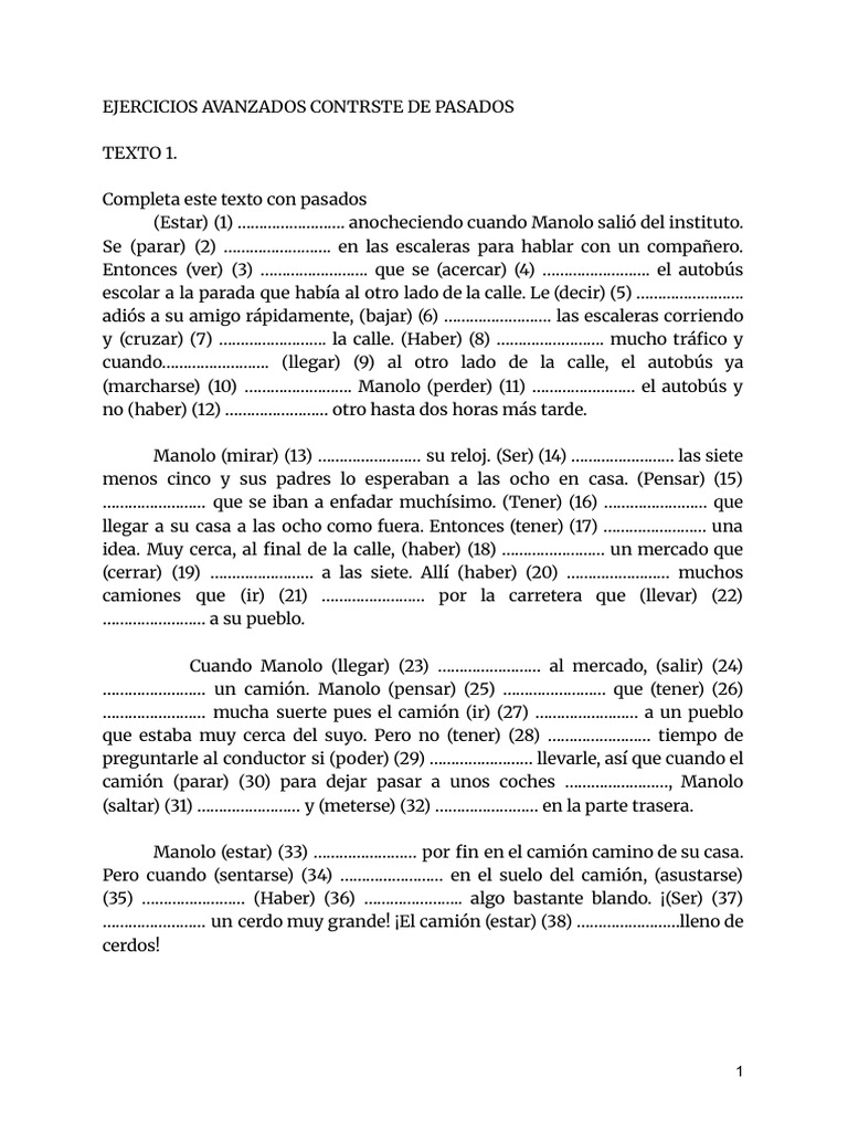 Ejercicios Avanzados de Pasados | PDF | Miguel De Cervantes | Don Quijote