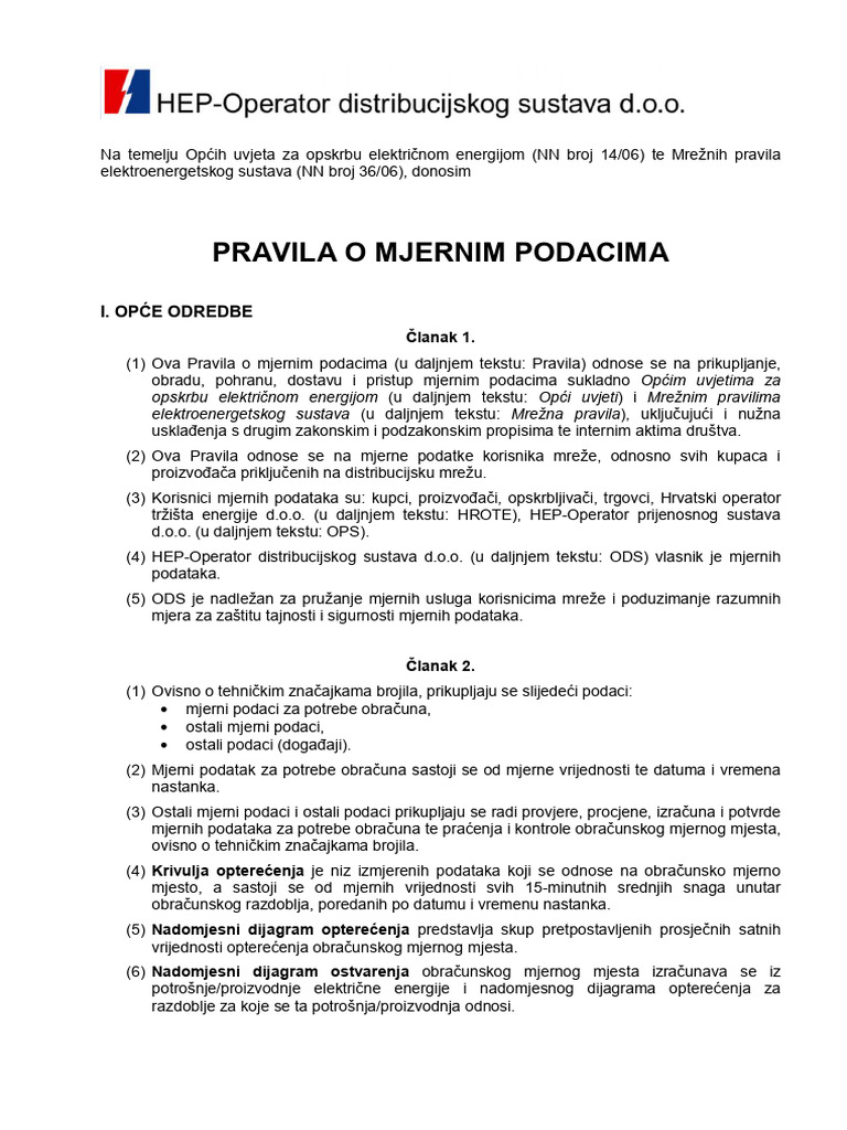 Pravila o Mjernim Podacima HM | PDF