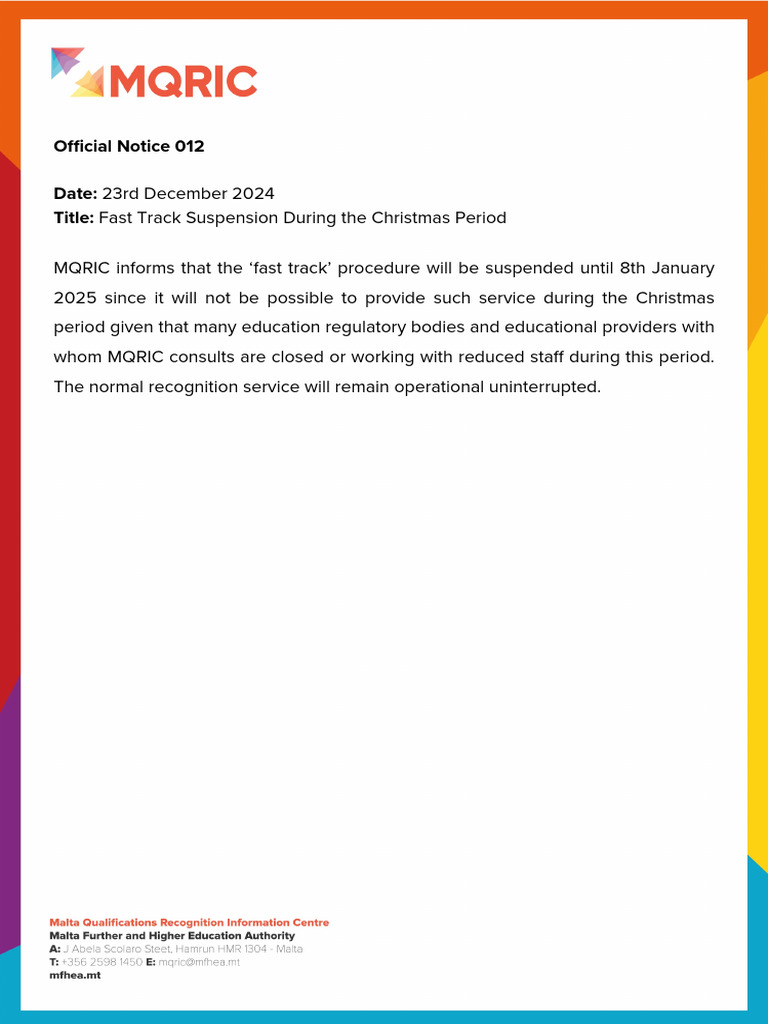 Mqric Notice 012 | PDF