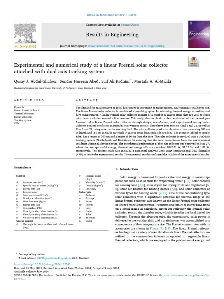 3.experimental and Numerical Study of A Linear Fresnel Solar Collector ...
