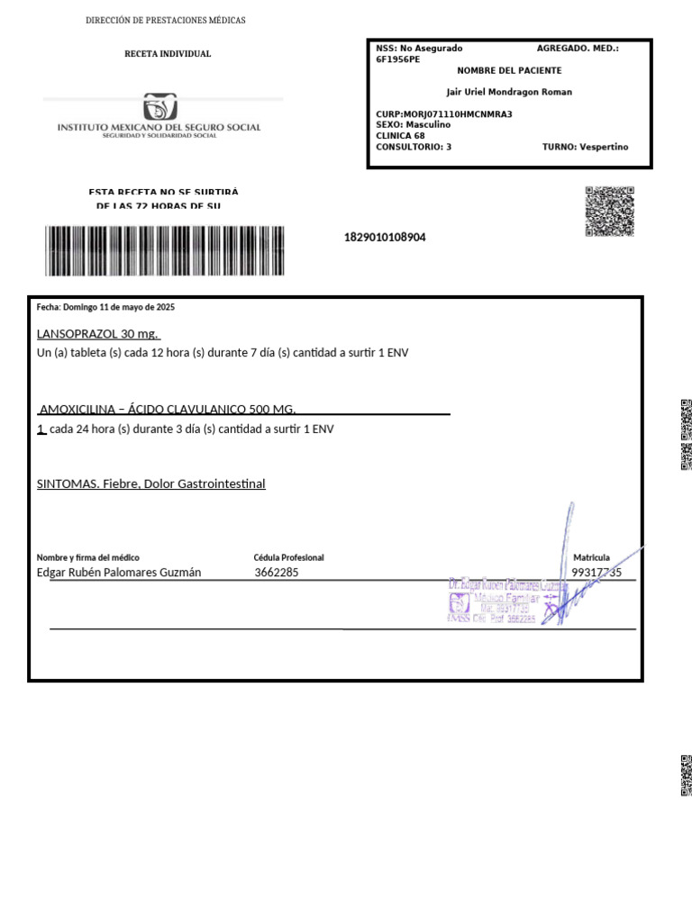 Copia de Receta Con QR y Sello Imss 3 | PDF