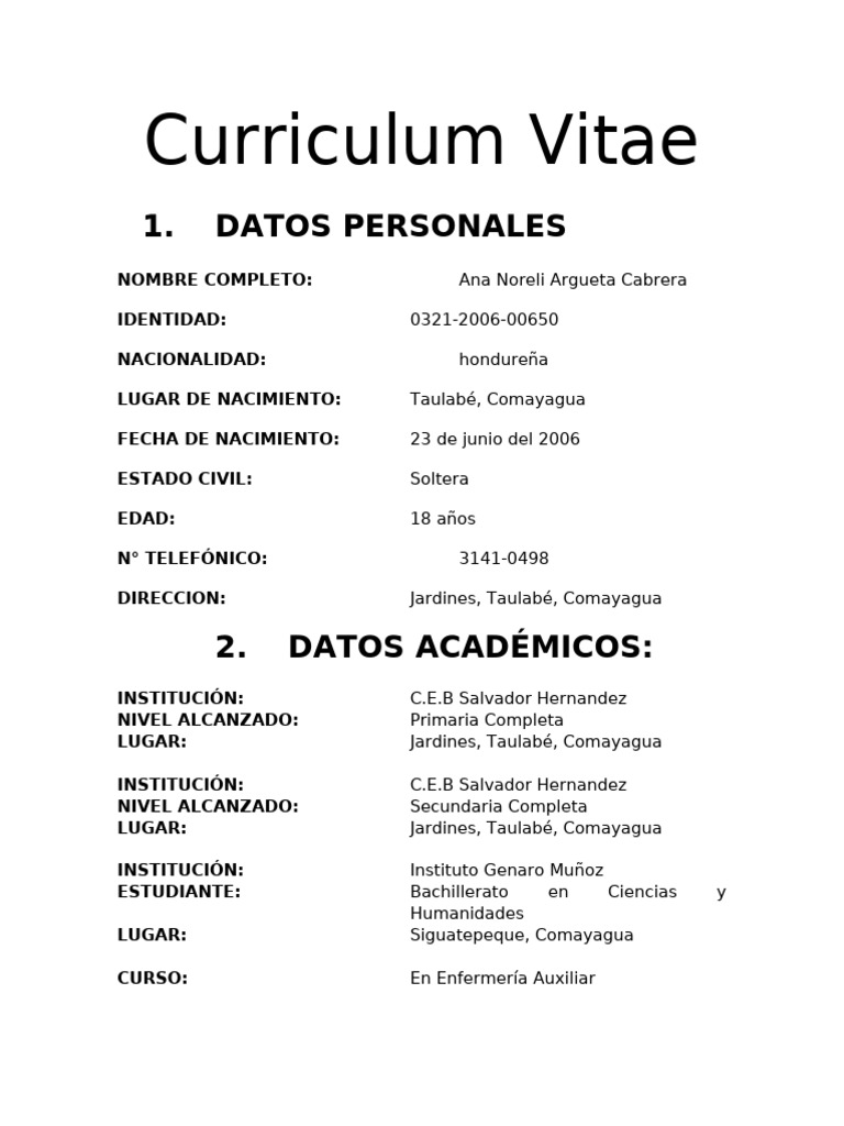 CURRICULUM Ana Noreli Argueta Cabrera | PDF