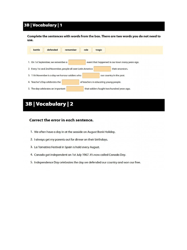 3B Vocabulary. Homework | PDF